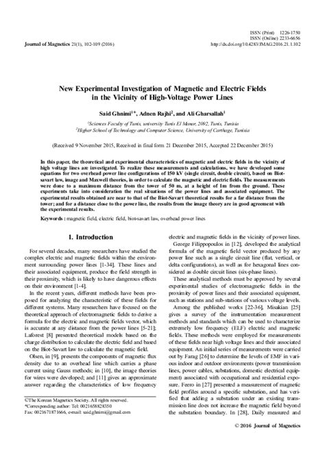 Pdf New Experimental Investigation Of Magnetic And Electric Fields In The Vicinity Of High