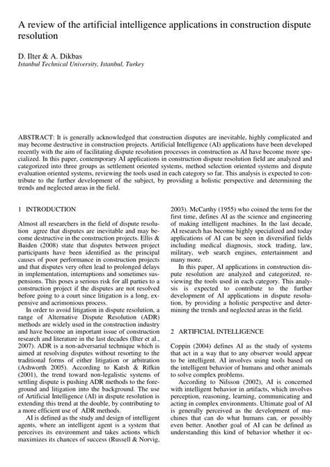 Pdf A Review Of The Artificial Intelligence Applications In Construction Dispute Resolution