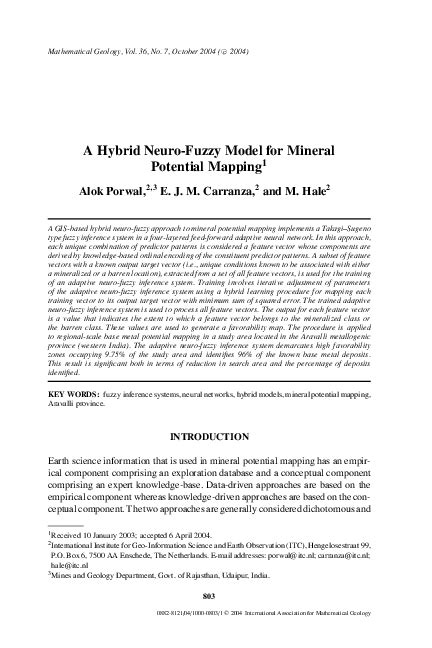 pdf a hybrid neuro fuzzy model for mineral potential mapping alok