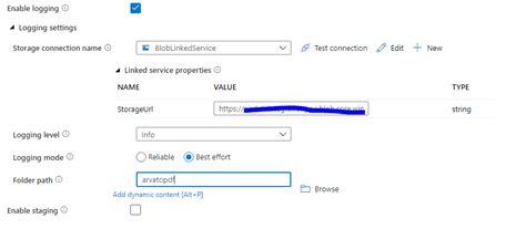 Copy Activity Enable Logging Need To Provide Log File Name