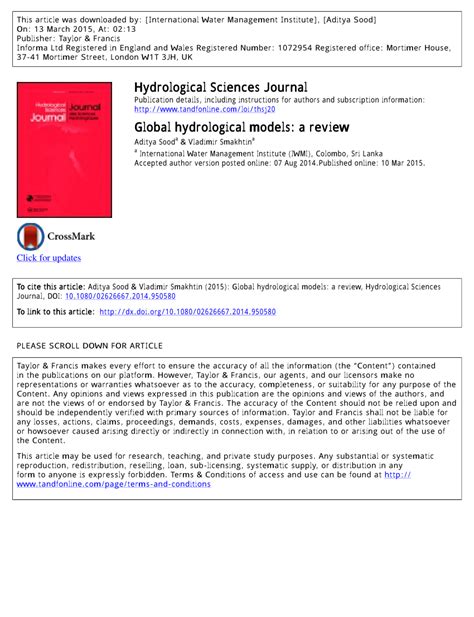 Pdf Hydrological Sciences Journal Global Hydrological Models A Review