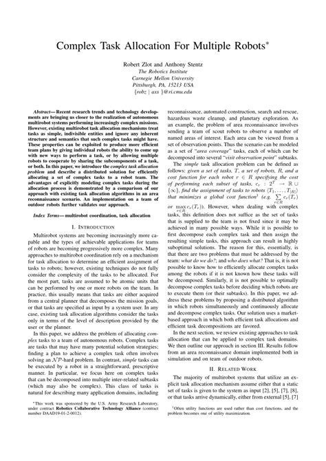 Pdf Complex Task Allocation For Multiple Robots