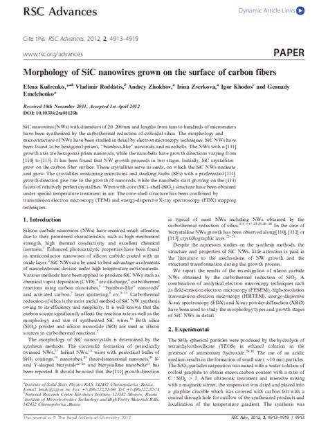 Pdf Morphology Of Sic Nanowires Grown On The Surface Of Carbon Fibers