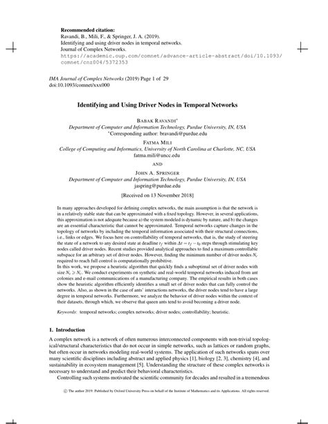 Pdf Identifying And Using Driver Nodes In Temporal Networks