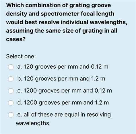 Solved Which Combination Of Grating Groove Density And
