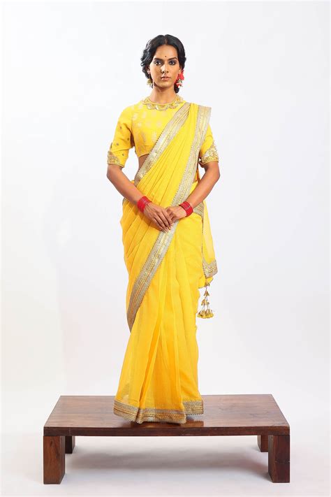 Pitambari Yellow Handwoven Banarasi Kota Doria Saree Melange Singapore