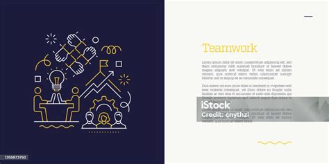 일러스트 레이션 팀워크 개념의 벡터 집합입니다 웹 페이지 배너 포스터 인쇄 등을 위한 라인 아트 스타일 배경 디자인 벡터 일러스트레이션 디자인에 대한 스톡 벡터 아트 및