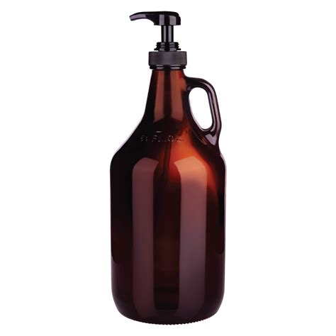 Half Gallon Amber Glass Pump Dispenser Bottle Kitchentoolz
