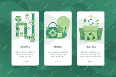 재활용 개념을위한 온 보딩 앱 화면 무료 벡터