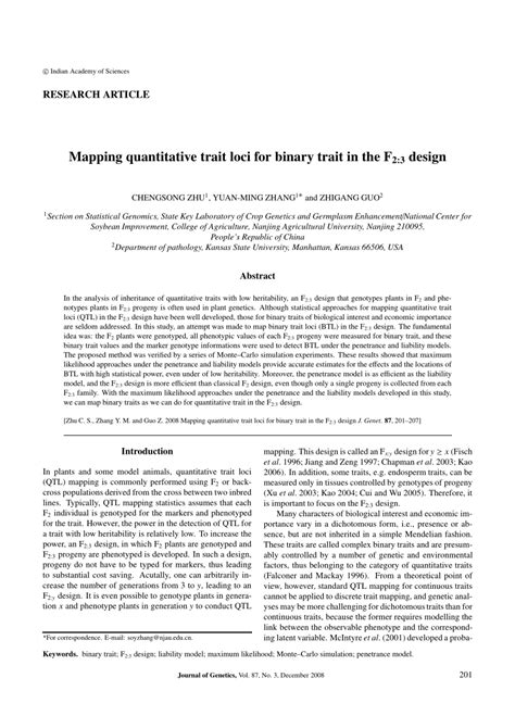 Pdf Mapping Quantitative Trait Loci For Binary Trait In The F2 3 Design