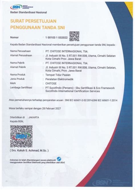 Persetujuan Tanda Sni Nursing Bed Trisula Corporation