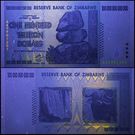 Zimbabwe 100 Trillion Dollar Banknote 2008 Aa Series New