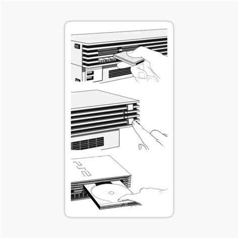 Memory Card Insert Disc Play Gaming Tutorial Illustration Black And White Line Art Sticker For