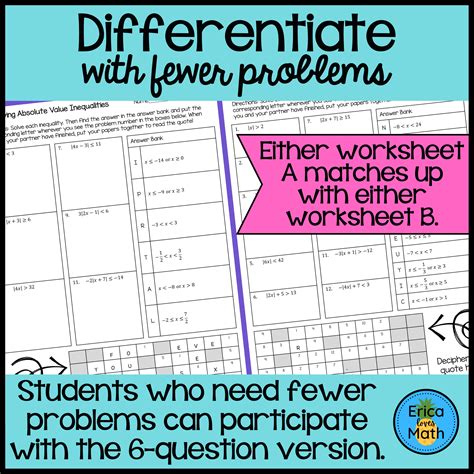 Solving Absolute Value Inequalities Differentiated Partner Worksheets Made By Teachers