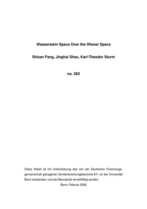 Pdf Wasserstein Space Over The Wiener Space