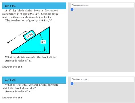 solved a 17 kg block slides down a frictionless slope which