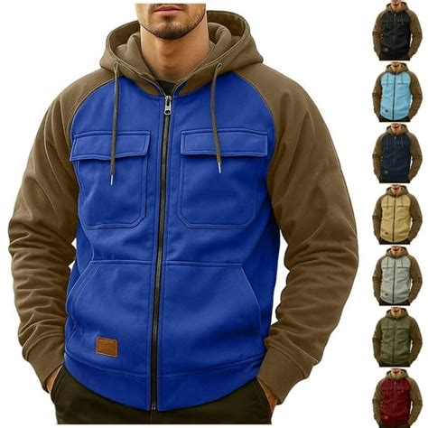 Dioazud Cargo Hoodies For Men Full Zip Up Raglan Long Sleeve Hooded