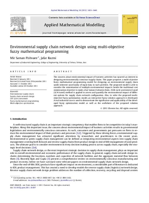 Pdf Environmental Supply Chain Network Design Using Multi Objective Fuzzy Mathematical Programming