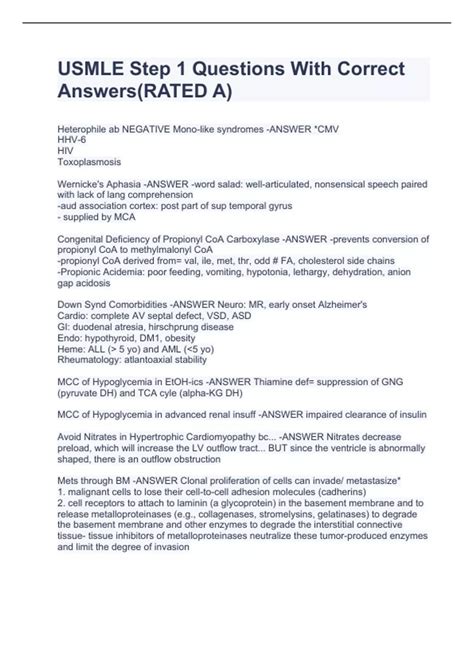 Usmle Step 1 Questions With Correct Answers Rated A Usmle Stuvia Us