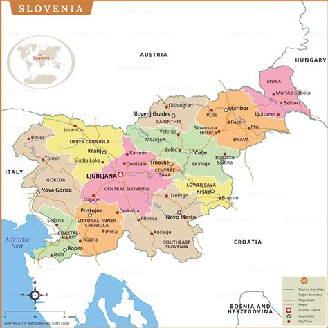 Slovenia Map With Regions Capital Cities Roads And Regions