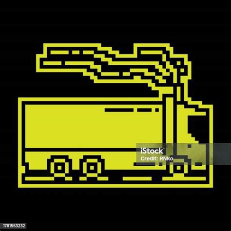 픽셀 실루엣 아이콘입니다 중장비 트럭 선형의 쓰레기 트럭 산업 기계 및 장비 단순 검은색과 노란색 벡터 분리 8 트랙 플레이어에 대한 스톡 벡터 아트 및 기타 이미지