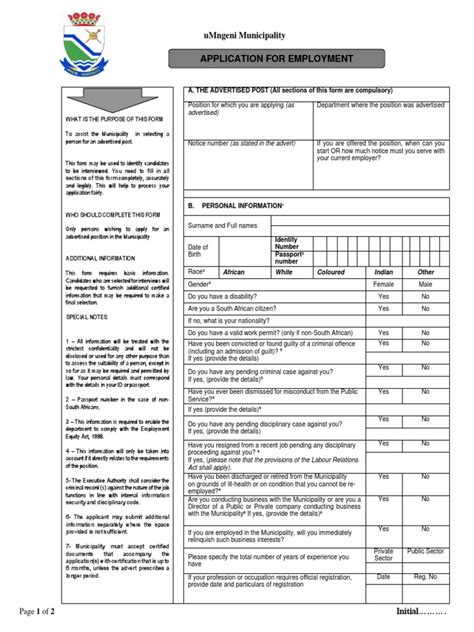 New Application Form For Umngeni Municipality Pdf Criminal Record