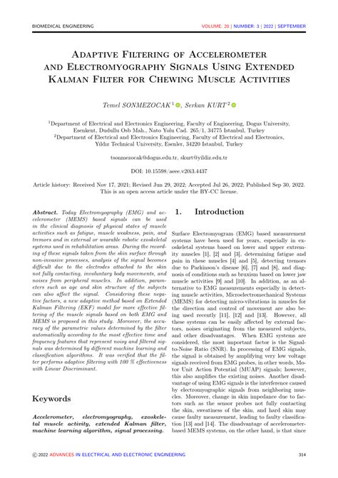 Pdf Adaptive Filtering Of Accelerometer And Electromyography Signals Using Extended Kalman