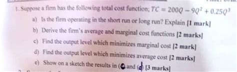 Solved Suppose A Firm Has The Following Total Cost Chegg