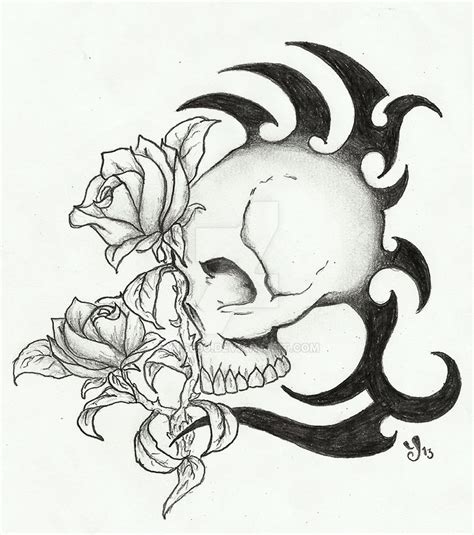 Skull With Tribal And Roses Tattoo Design By Ytse80 On Deviantart