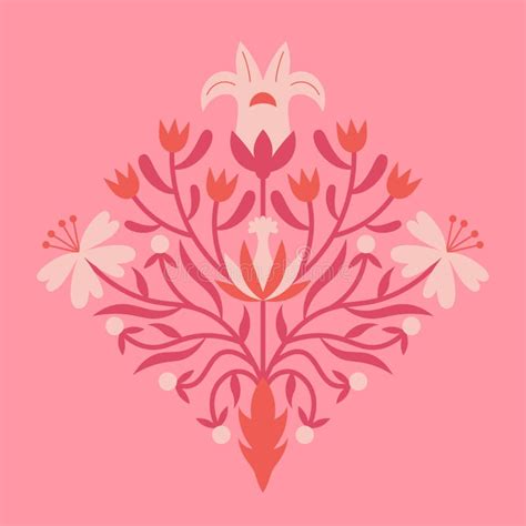 Folk Floral Symmetrical Arrangement Traditional Slavic Scandinavian Ornament With Rustic