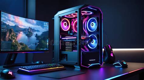 Gaming Setup With Curved Monitor And Rgb Lit Pc Tower Ideal For Tech