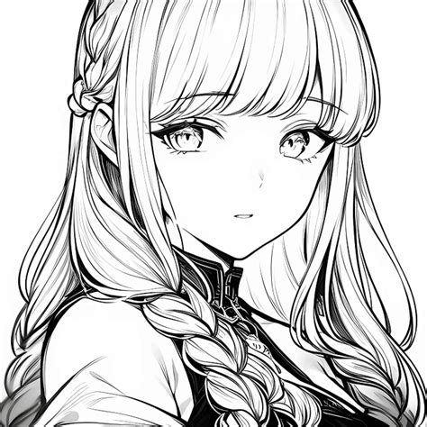 线稿素材合集 超适合临摹的双麻花辫女孩 花瓣网