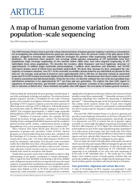 Pdf A Map Of Human Genome Variation From Population Scale Sequencing