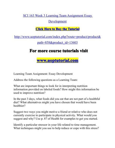 Sci 163 Week 3 Learning Team Assignment Essay Development