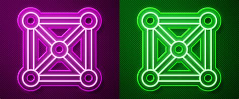 보라색과 녹색 배경에 고립 된 빛나는 네온 라인 블록 체인 기술 아이콘 암호 화폐 데이터 추상 적 기하학적 블록 네트워크 기술 사업 벡터 0명에 대한 스톡 벡터 아트 및
