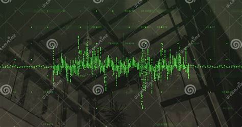 green digital graphs overlaying industrial ceiling displaying data