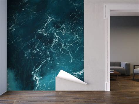 Marine Wallpaper Blue Sea And Waves Sea Foam Ocean Mural Etsy