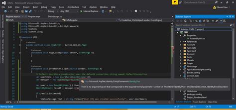 identity entity framework error stack overflow
