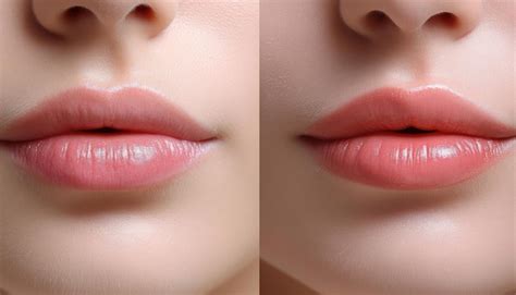 Closeup Of Natural And Enhanced Lips After Cosmetic Treatment In A