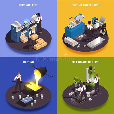 Metalworking Machines Isometric Set Stock Vector Illustration Of