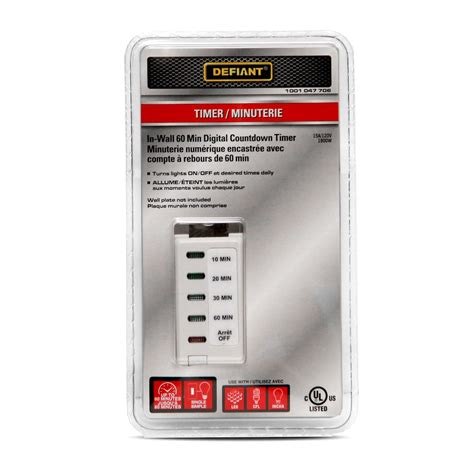 Defiant Indoor In Wall 60 Minute Programmable Digital Countdown Timer