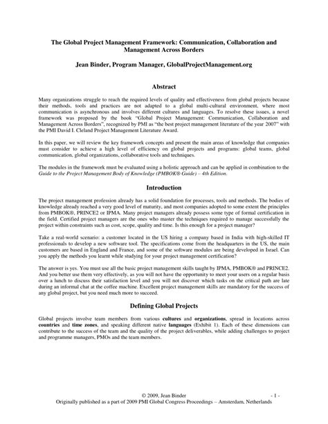 Pdf The Global Project Management Framework Communication