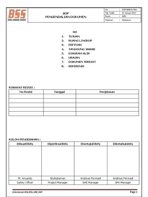 Sop She 01 001 Pengendalian Dokumen Pdf