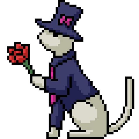 신사 고양이 꽃의 픽셀 아트 프리미엄 벡터