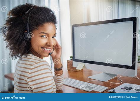 Remote Work Computer Mockup Or Black Woman In A Call Center Customer Services Or Online