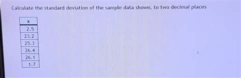 Solved Calculate The Standard Deviation Of The Sample Data Chegg