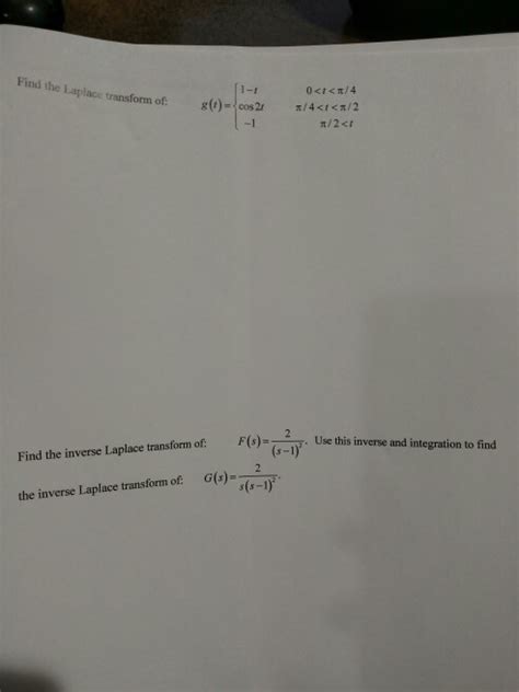 Solved The Laplace Transform Of G π 4