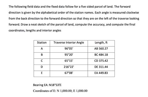 Solved The Following Field Data And The Fixed Data Follow