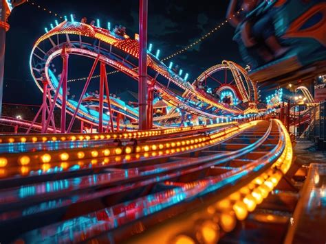Roller Coaster Night Ride Premium Ai Generated Image