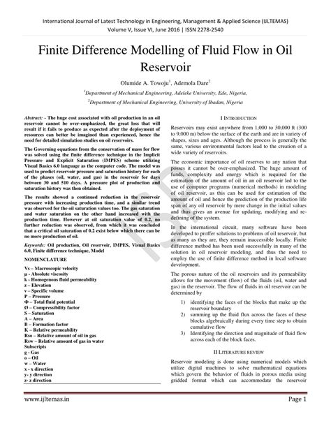 Pdf Finite Difference Modelling Of Fluid Flow In Oil Reservoir